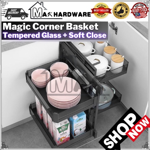 Magic Corner Basket With Tempered Glass Soft Close System | Shopee ...
