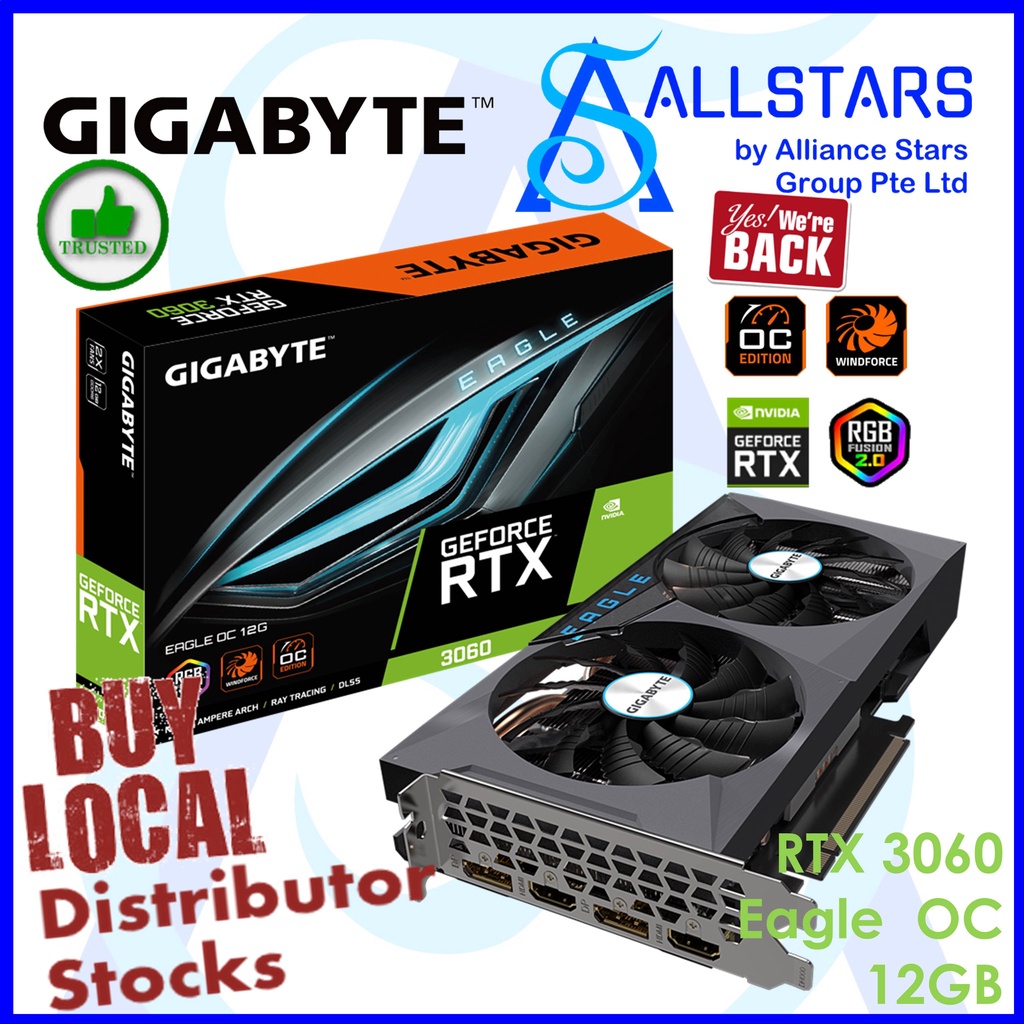 Gigabyte RTX 3060 Eagle OC 12GB Gaming Graphics Card (GV-N3060EAGLE OC ...