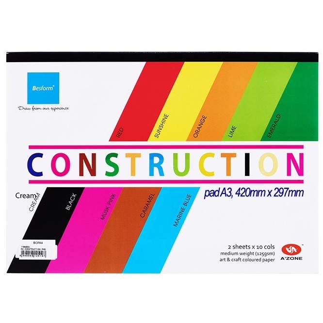 A3/A4 Besform Creative Construction Coloured Pad, 20 sheets, 125gsm ...