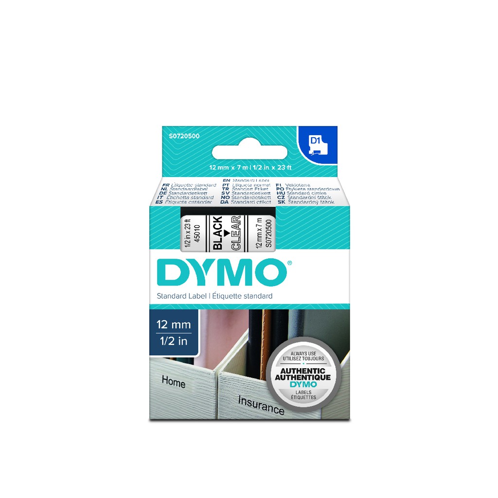 Dymo LabelManager® Standard D1 Tapes 12MMx7M Black/Clear (S0720500 ...