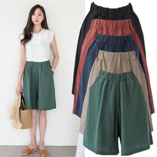 Korean Style Women High Waist Summer Cotton Shrots Elastic Waist Casual ... Korean Style Women High Waist Summer Cotton Shrots Elastic Waist Casual ...