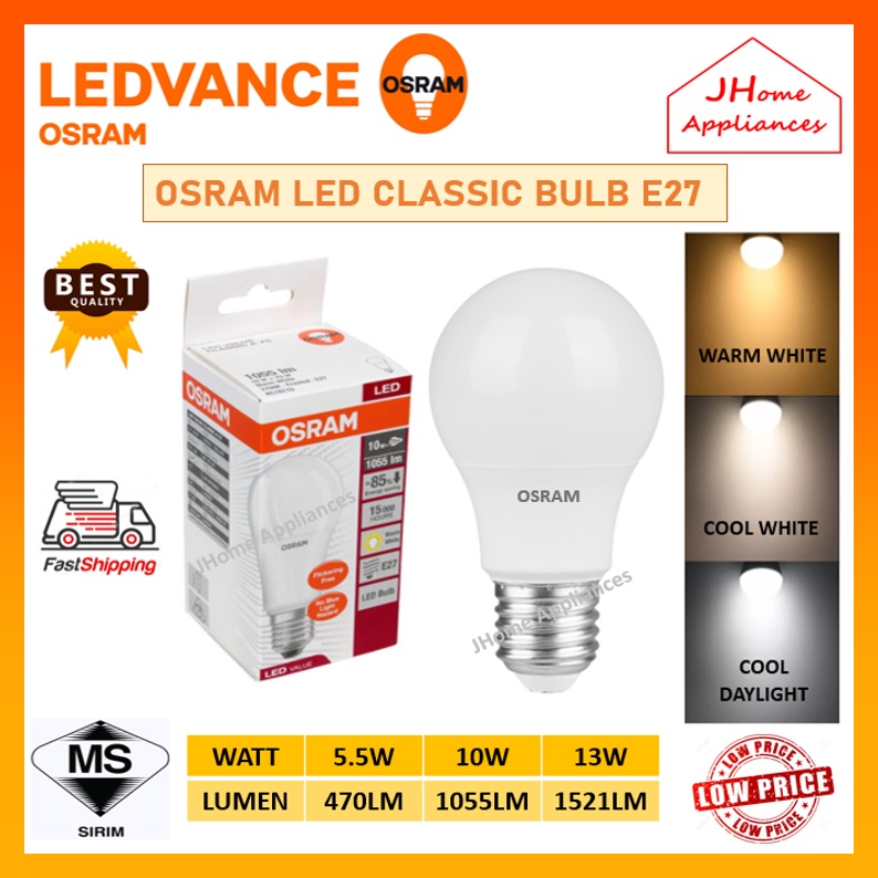OSRAM LED BULB 5.5W / 10W / 13W CLASSIC BULB E27 [ COOL DAYLIGHT / COOL ...