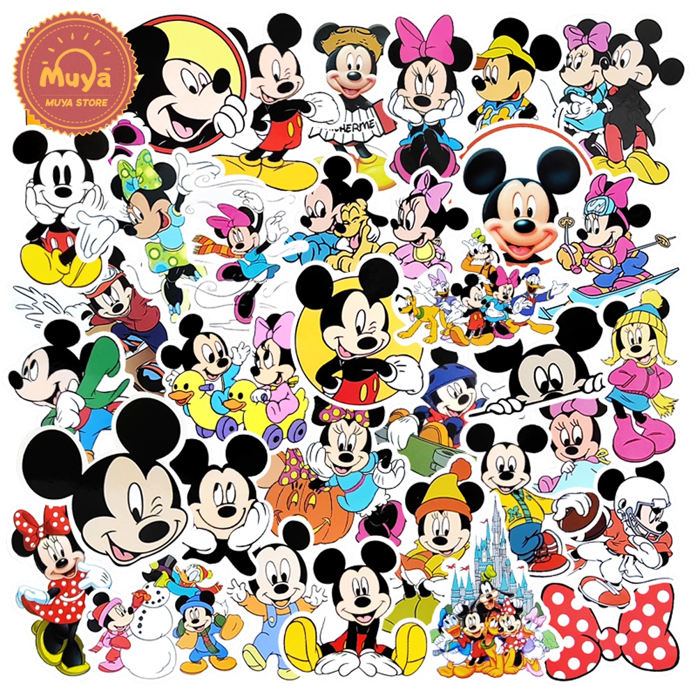 MUYA 50pcs Mickey and Minnie Mouse Stickers Waterproof Cute Cartoon ...