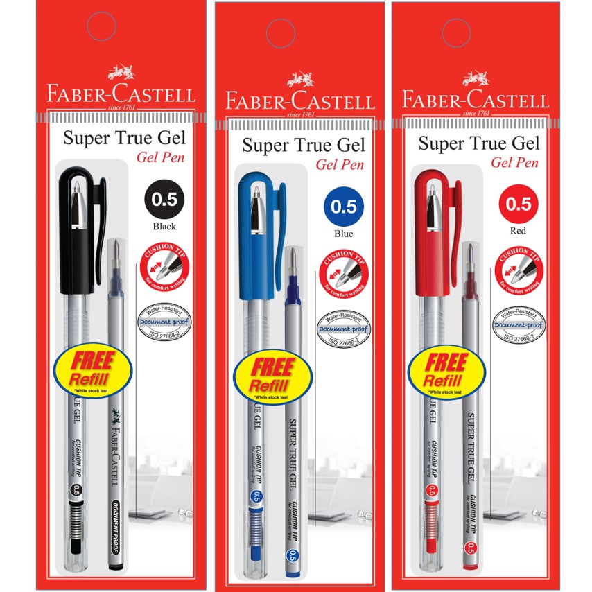 Faber-Castell Super True Gel Pen with refill, 0.5/0.7mm (Black/Blue/Red) | Shopee Singapore