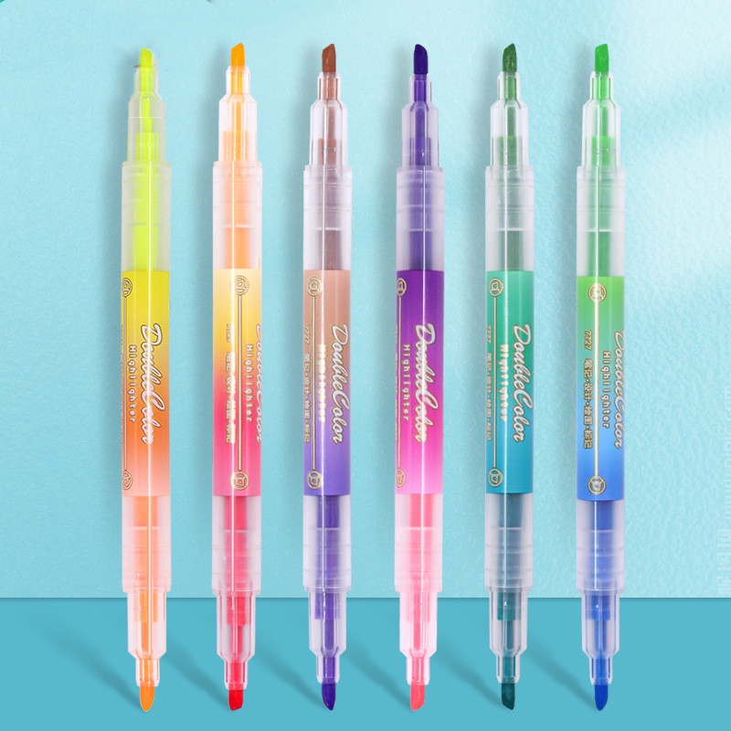 6pcs/set Double Head Double Color Highlighter Drawing Marker Color ...