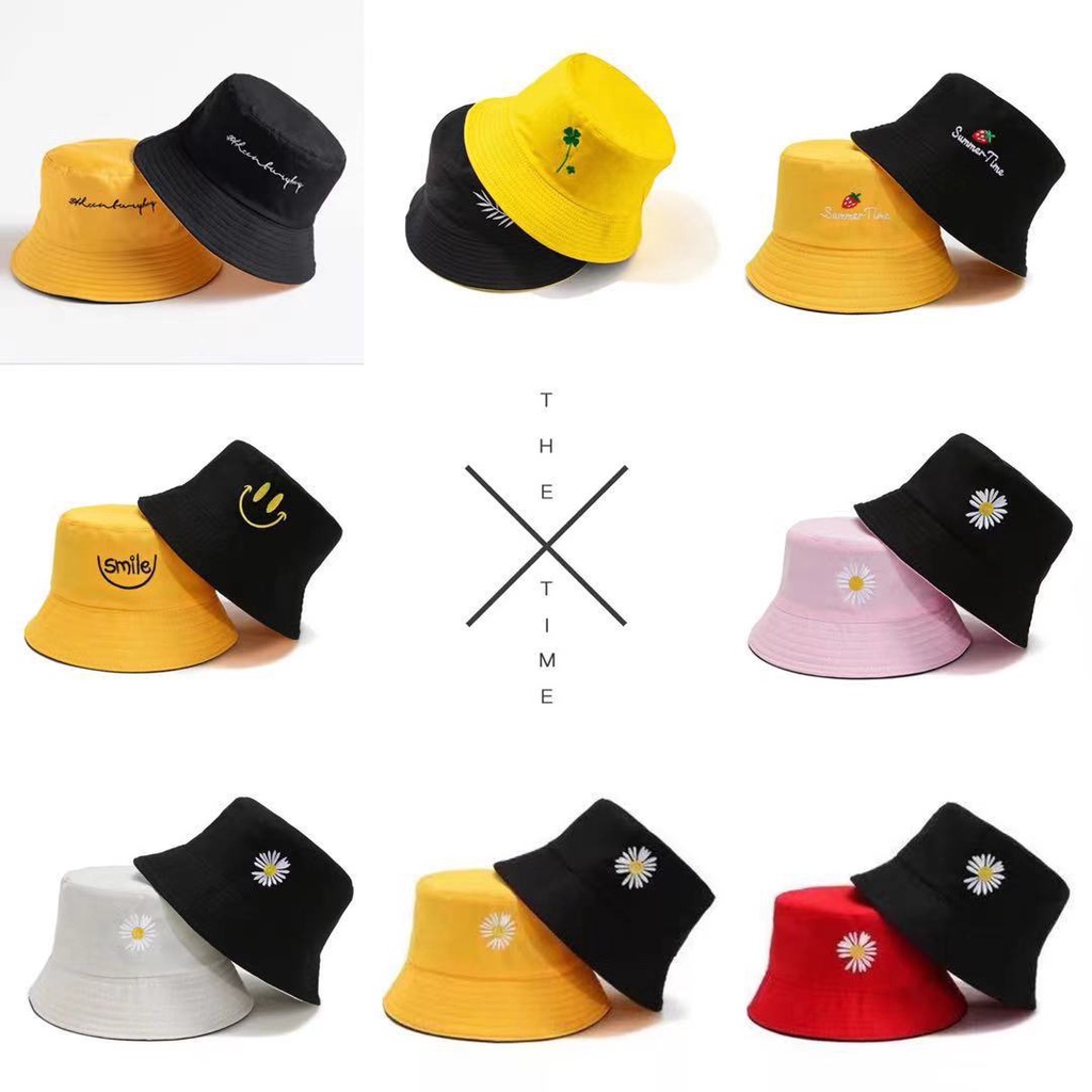 Spring Summer Double-Sided Bucket Hat Men Women Parent-Child Sunscreen ...