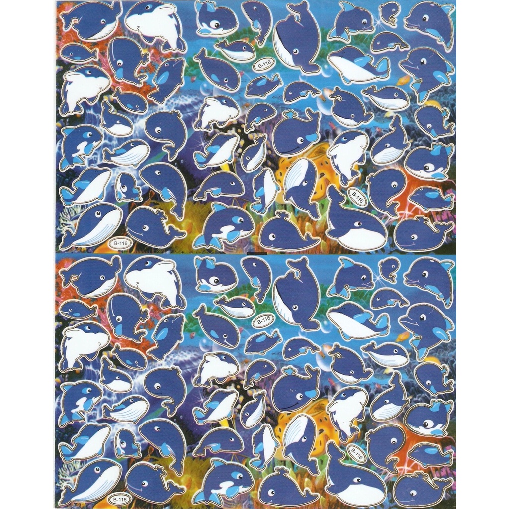 A4 Size PVC Removeable Sticker Killer Whale Dolphin Fish Stickers Ikan ...