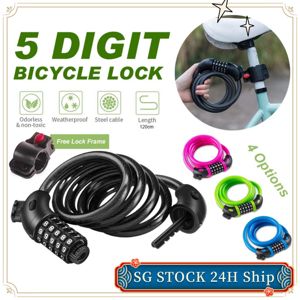 Bicycle Anti-Theft Lock (5 Digit Combination) MTB Road Bike Chain Lock ...