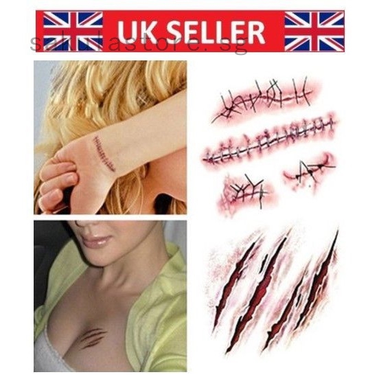Halloween Zombie Scars Tattoos Fake Blood Scab Scar Wound Costume Make ...