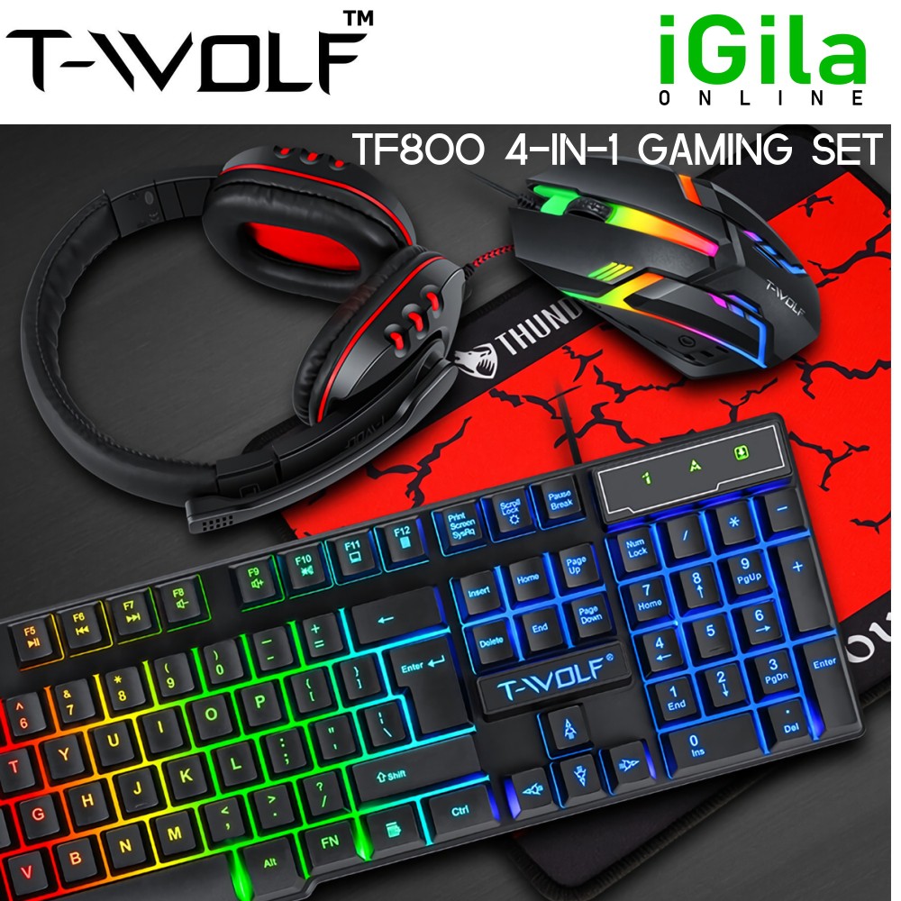 T-WOLF TF800 4-IN-1 GAMING KEYBOARD MOUSE HEADSET MOUSEPAD GAMING SET ...