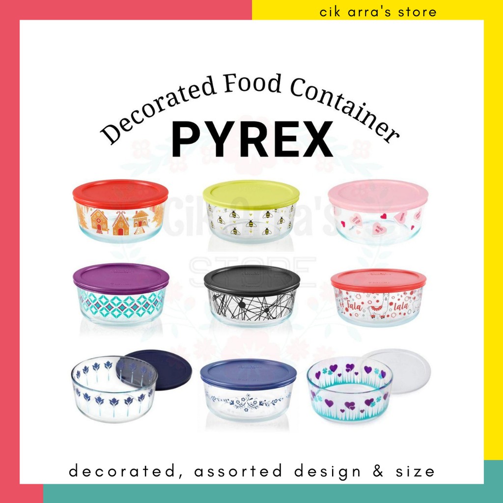 Pyrex Round Decorated Glass Food Containers with Lid (Sold Individually ...