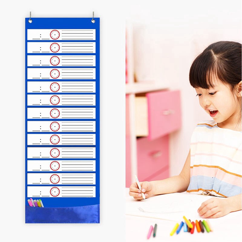 Daily Schedule Blue Pocket Chart Double-Sided Reusable Dry-Erase Cards ...