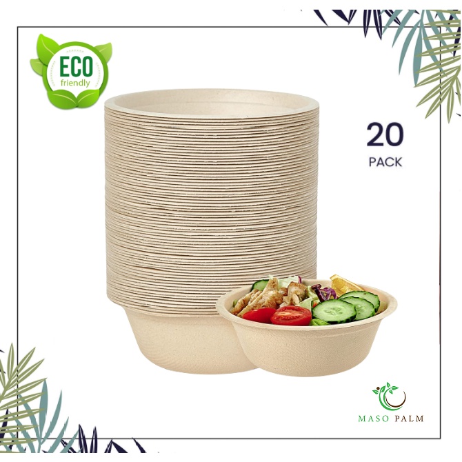480ml Disposable Bowl 20 Pack -Biodegradable Bowls Made of Natural ...