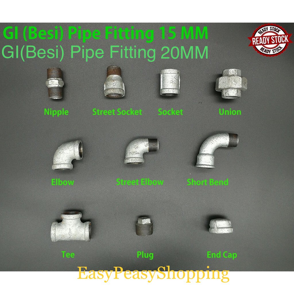 GI Galvanized Iron Besi 1/2" and 3/4'' Pipe Fitting / Tee,Socket,Elbow ...