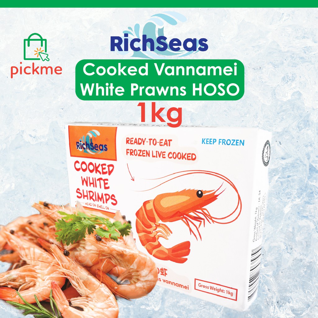 Rich Seas Cooked Prawns Vannamei White Shrimps HOSO 1kg - Frozen ...