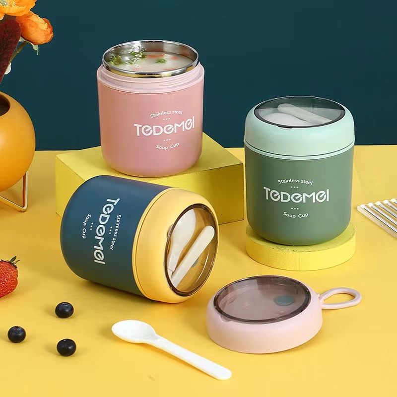 Insulated Soup Cup Lunch Box Food Container With Spoon Stainless Steel ...