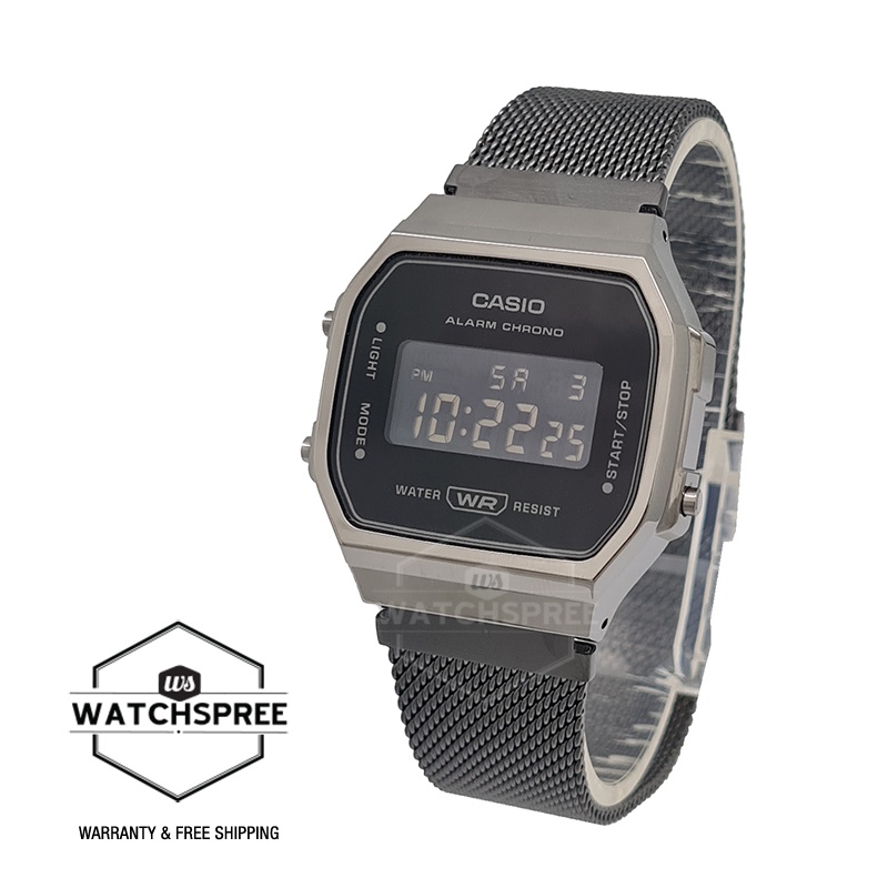 Casio Vintage Style Digital Black Ion Plated Stainless Steel Mesh Band ...