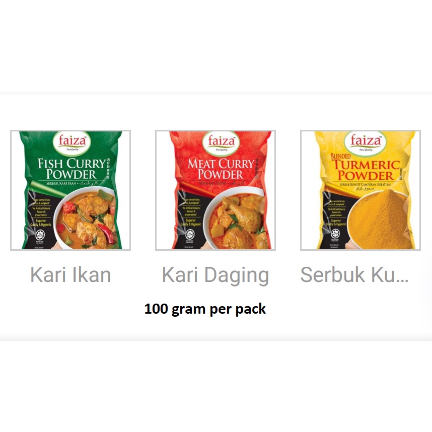 FAIZA 100g Rempah Serbuk Kari Daging / Ikan / Kunyit - Meat Curry ...