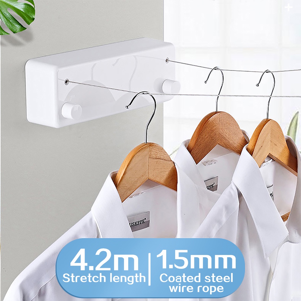 Retractable Clothesline Clothes Hanger Stainless Steel String Dryer ...