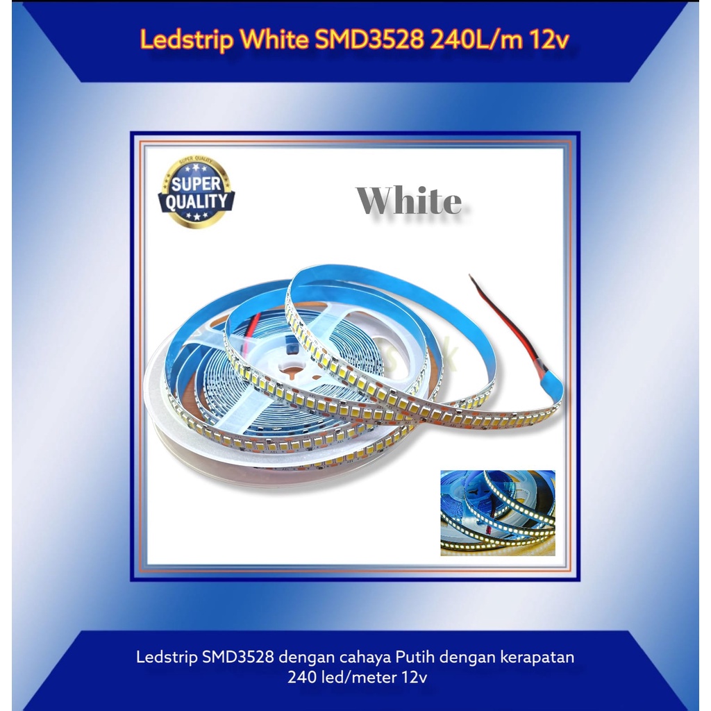 PUTIH Smd3528 Ledstrip 240 leds per meter White 12v 10mm PCB | Shopee Singapore