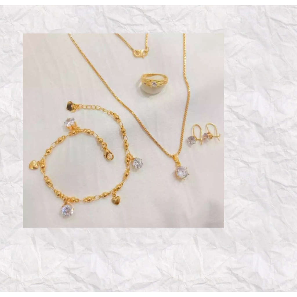 Jewelry SET Single Gem SIMPLE & Elegant Design Korean Gold Metal ...