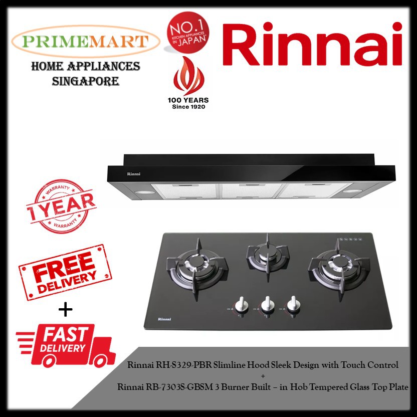 Rinnai RH-S329-PBR Slimline Hood + RB-7303S-GBSM 3 Burner Built-in Hob *BUNDLE - FREE DELIVERY ...