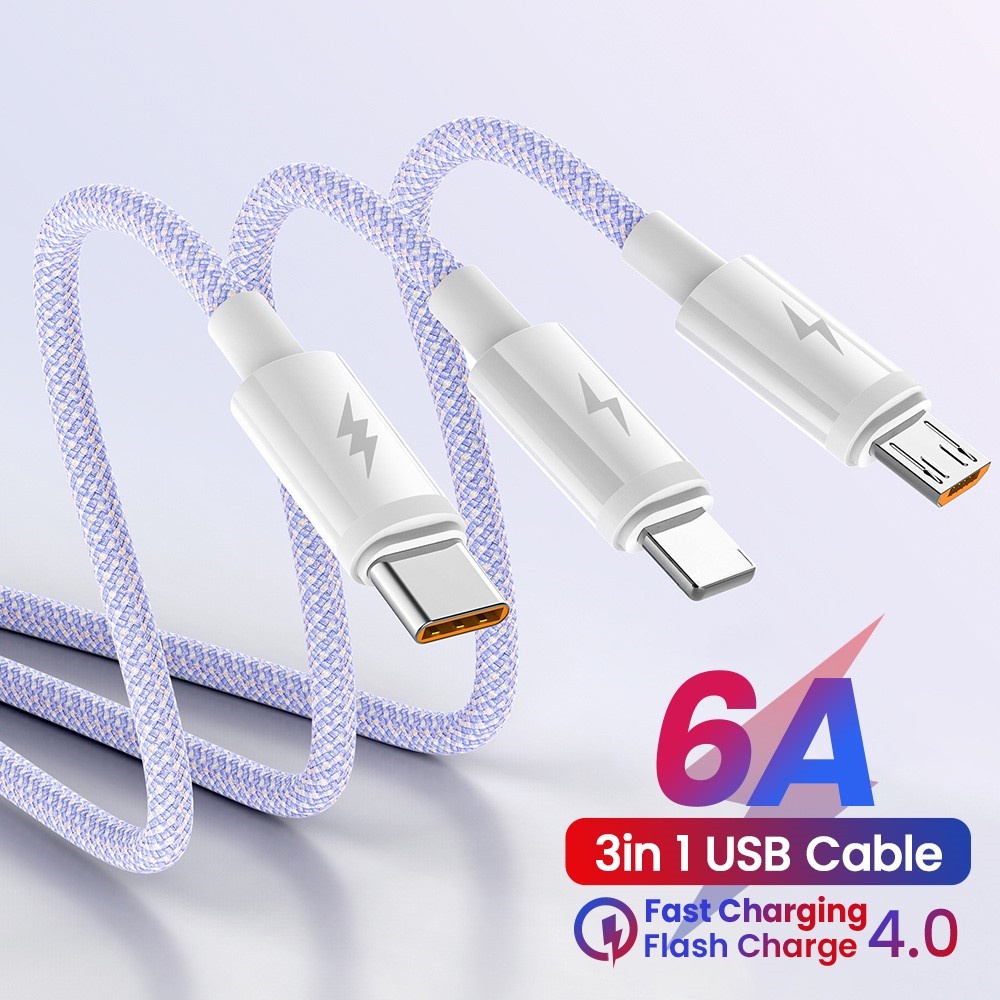 3 in 1 66W Super Fast Charging Macarone Braided Data Cable, Suitable ...