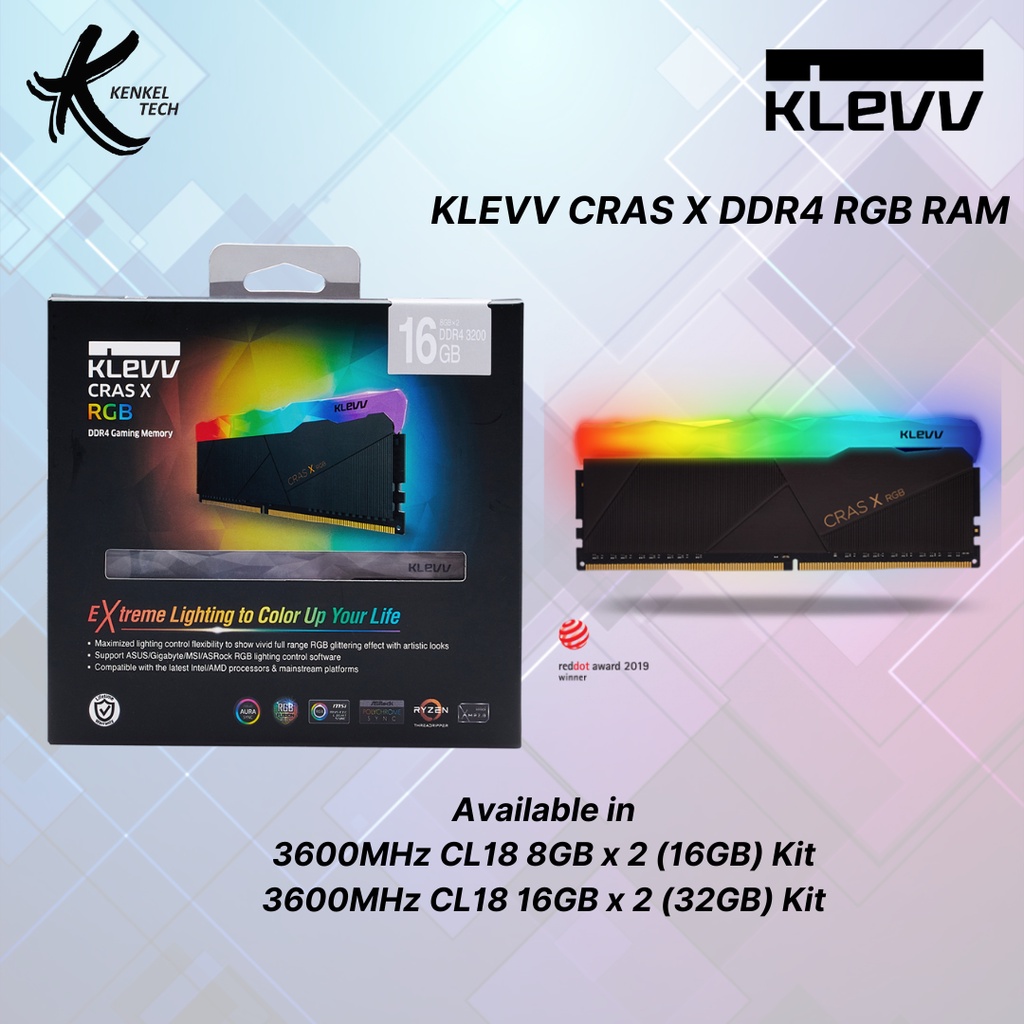 KLEVV CRAS X RGB DDR4 3600 CL18 RGB DDR4 RAM Gaming OC Desktop Memory ...