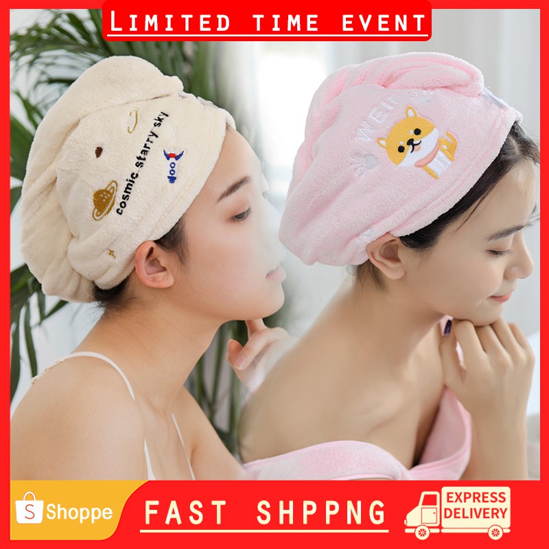 Coral Velvet Embroidered Hair Dry Towel Cap Absorbent Quick-drying Bair ...