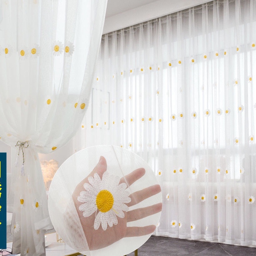 ⚡Embroidery⚡ White Sheer Curtain Bedroom Living Room Window Curtain ...