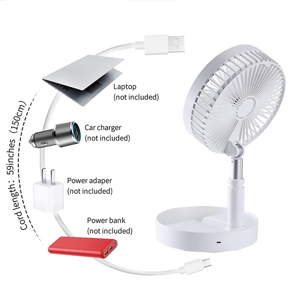 Portable USB Rechargeable Foldable Fan Adjustable Height Built-in ...