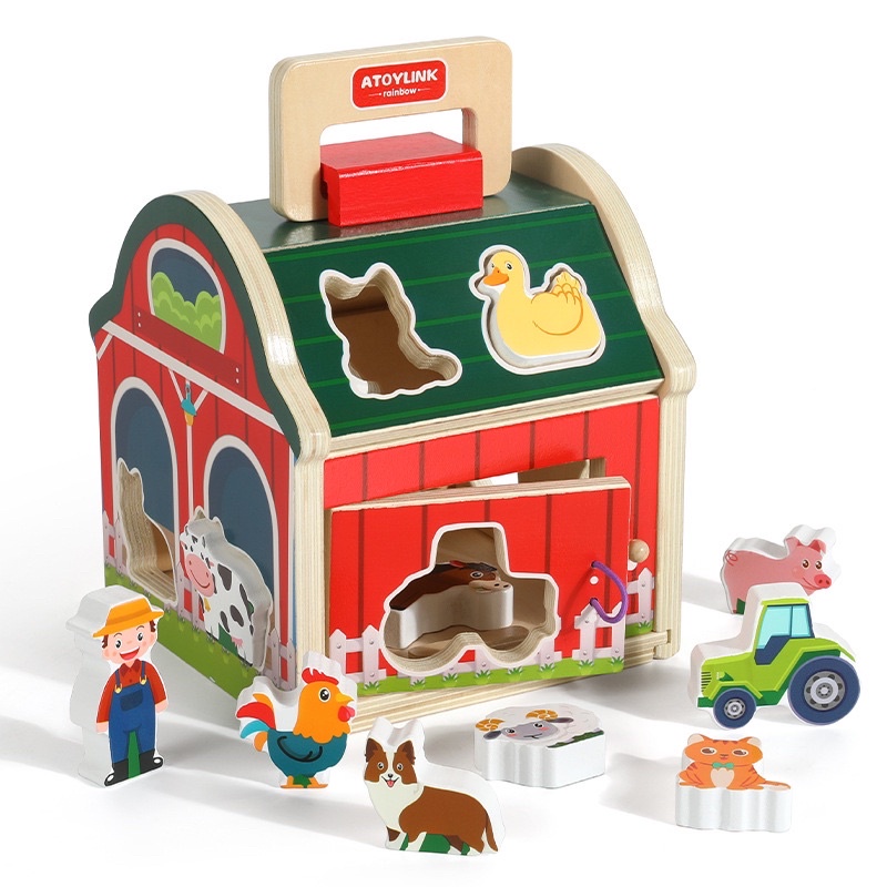 (Ready Stock) Wooden Animal Farm House Matching Shape Sorter Children ...