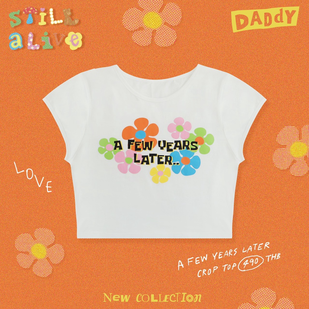 DADDY | A Few Years Later Crop Top Cute Flower Screen In White | Shopee ...