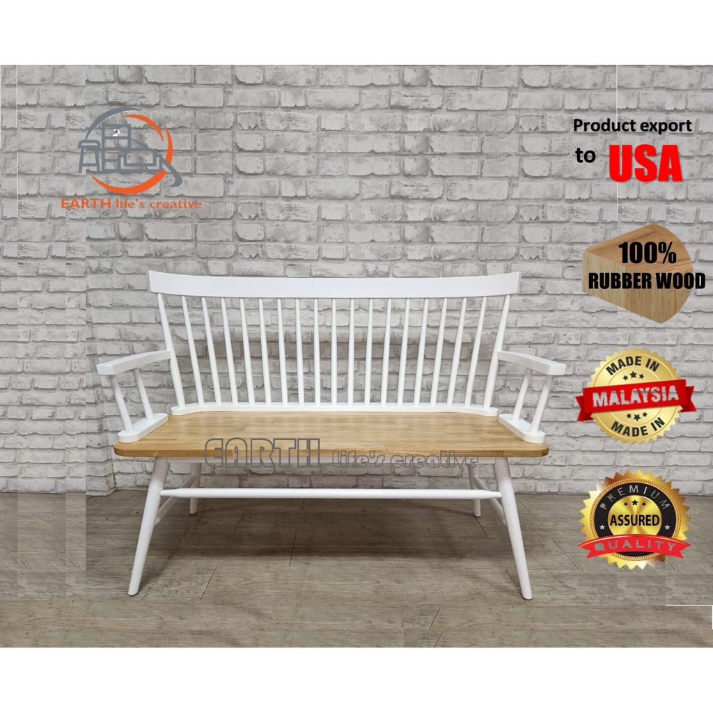EARTH Full Solid Rubberwood Bench Chair / 2 Seater Dining Chair, Garden ...