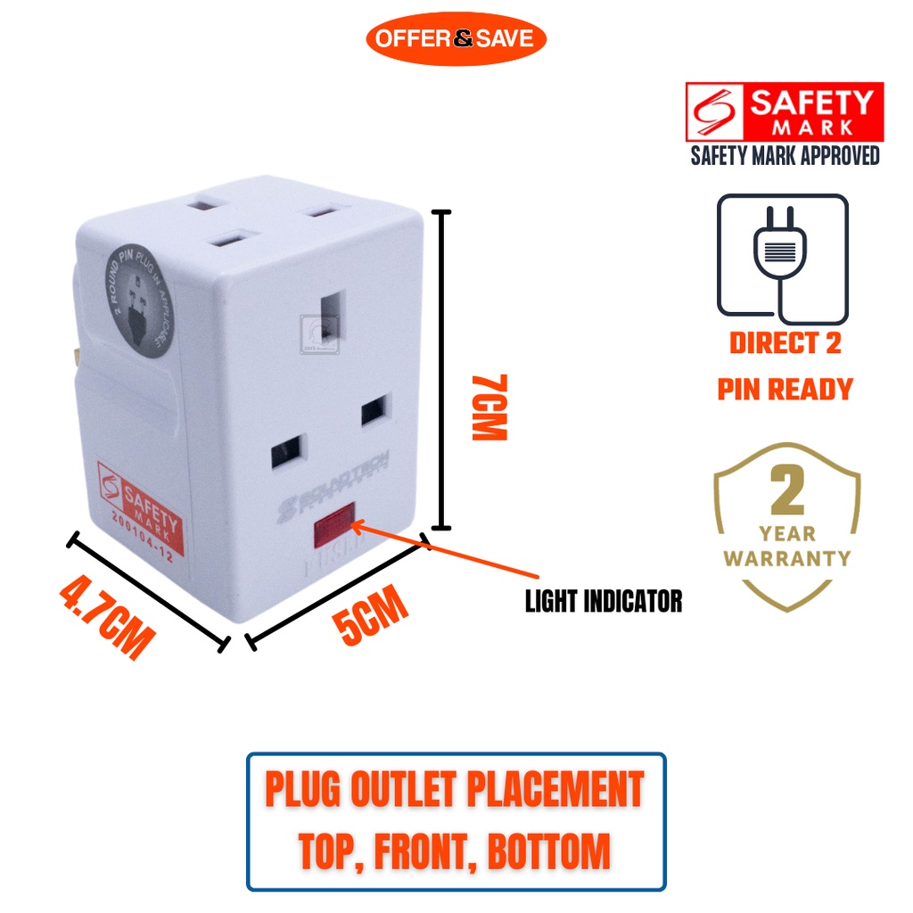 [2Year Warranty] Soundteoh 3 Way Multi Adaptor 3 Way Multi Plug With ...