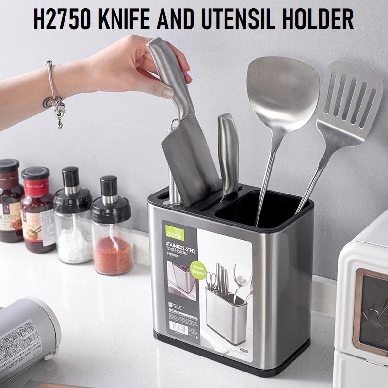 Stainless Steel Kitchen Utensil Knife Cutlery Holder Organizer Spoon ...