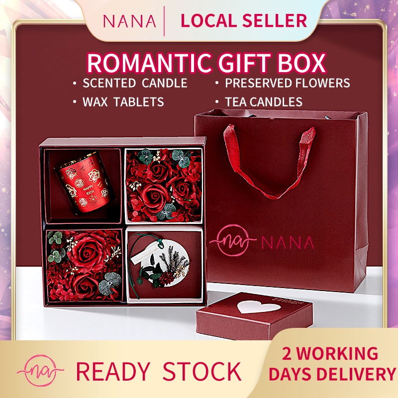 [SG] Romantic Gift Box Scented Candle Preserved Flowers Wax Tablets ...