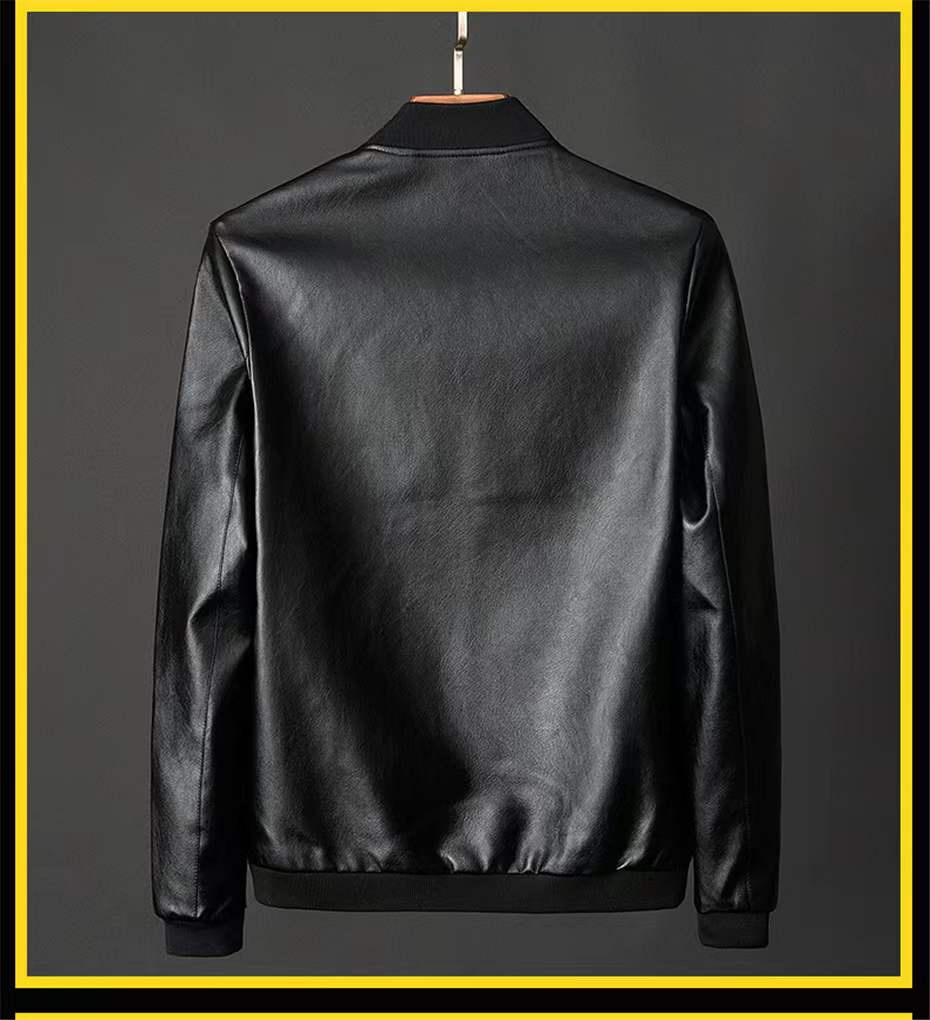 SG STOCK Men's Leather Jacket Stand Collar PU Leather Jacket Men's ...
