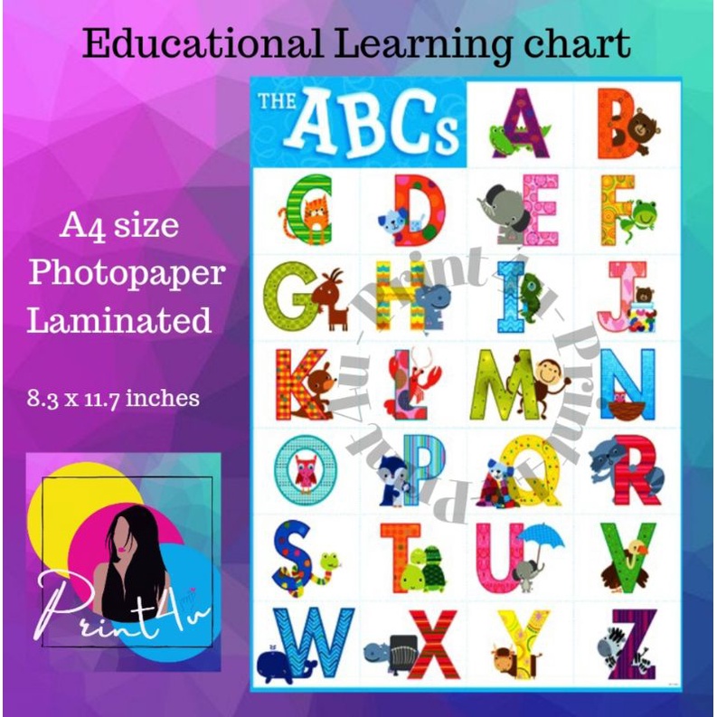 ABC Alphabet Learning chart laminated A4 | Shopee Singapore