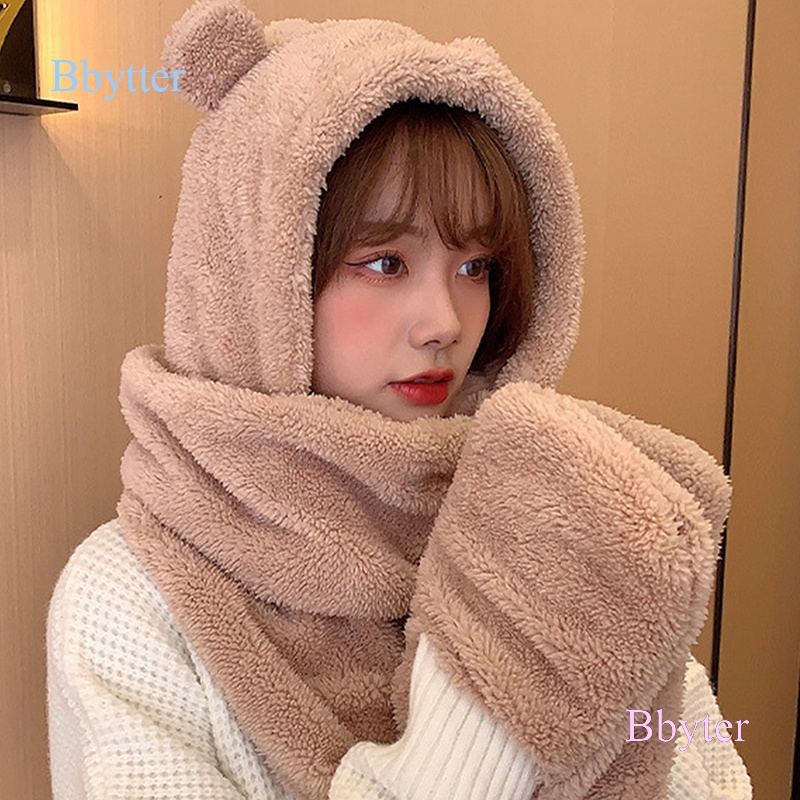 Bbyter 3-In-1 Cute Bear Winter Scarf Windproof Plush Hat Cap Warm ...