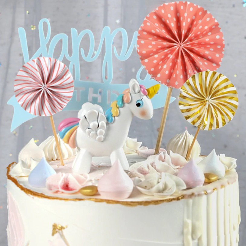 SG Local *Ready Stocked* 4 pieces/Pack Multi Colour Mini Paper Fan Cake ...