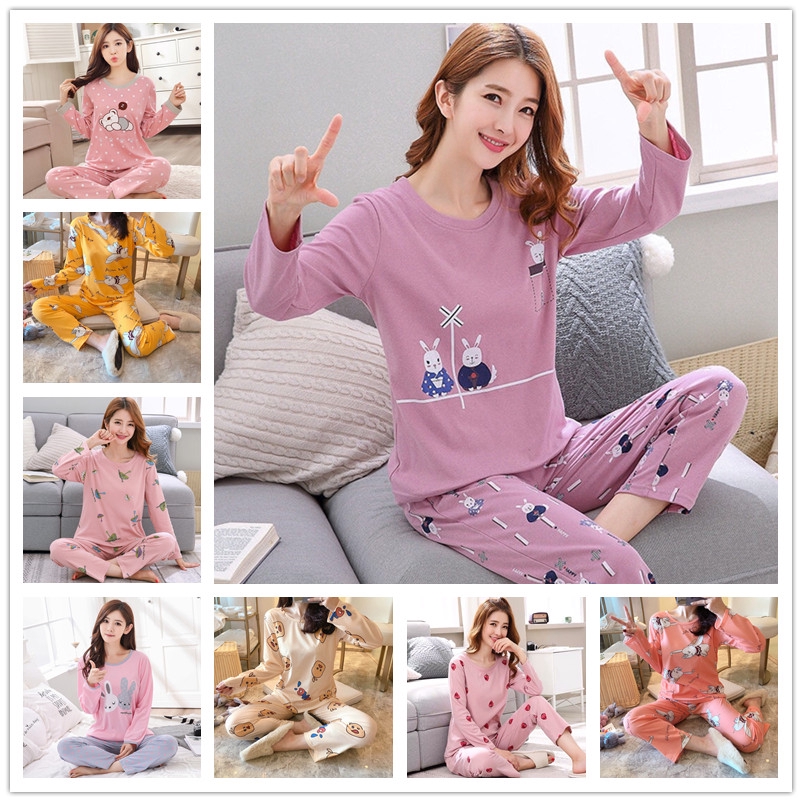 Ready Stock 2pcs Sleepwear Women Cute Rabbit Milk Silk Pyjamas Set Long ...