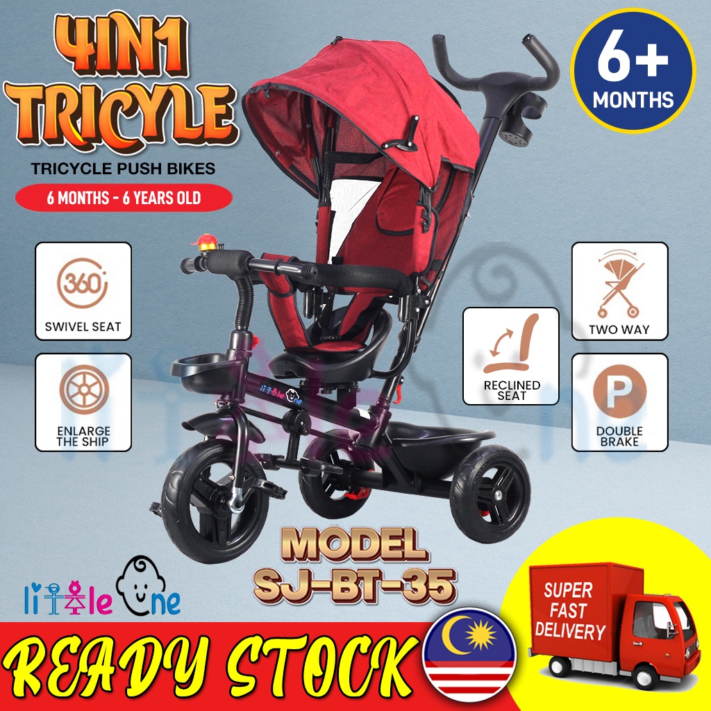 Little One Baby 4IN1 Tricycle Push Bike can reclined backrest and adjust push road (CODE-SJ-BT ...