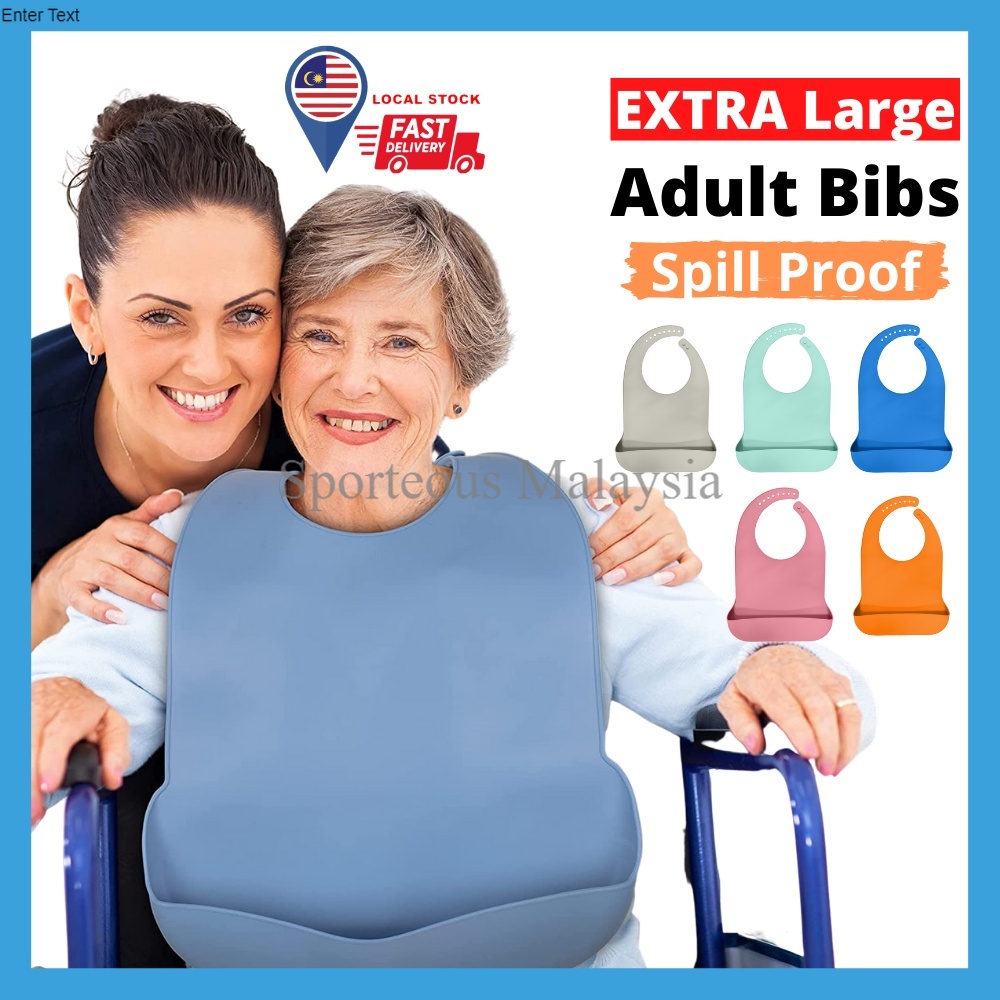 Adult Bibs Food Spills Catcher Apron for Elderly BPA Free Waterproof ...