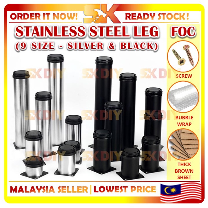 Modern BLACK & SILVER Stainless Steel Leg Furniture Cabinet Closet Feet ...
