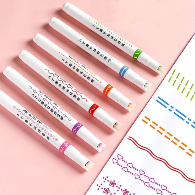 6 color hand ledger lace pen wave pattern highlighter DIY contour curve ...
