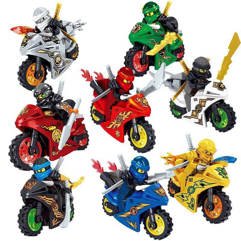8PCS Ninjago Minifigures Motorcycle Building Blocks Ninja Motor Doll ...