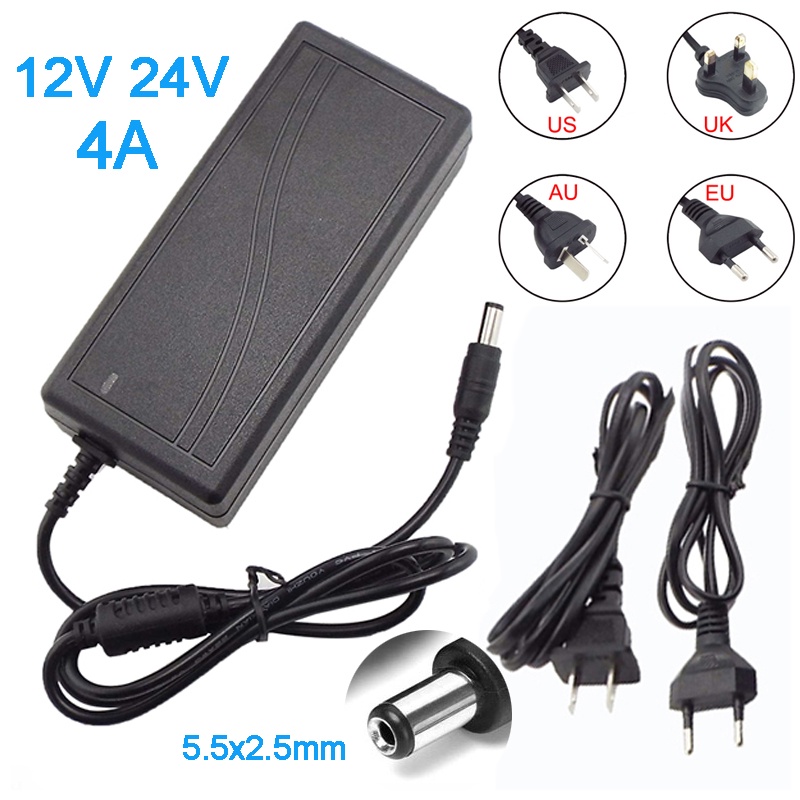 5.5x2.5mm Jack Power Supply AC 110-240V to DC 12V 24V 4A Power Adapter Transformer Charger for ...