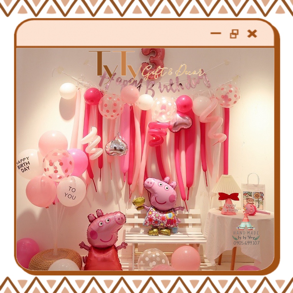 Peppa Pig Long Balloon Set Pink Baby Birthday Decoration SB08 [Includes ...