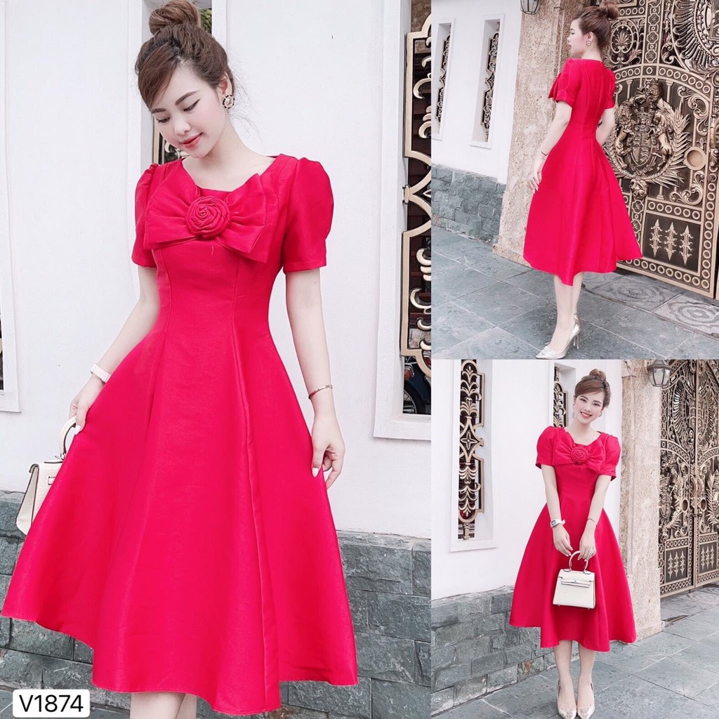 Red flared dress with bow bust V1874 - DVC officially distributed ...